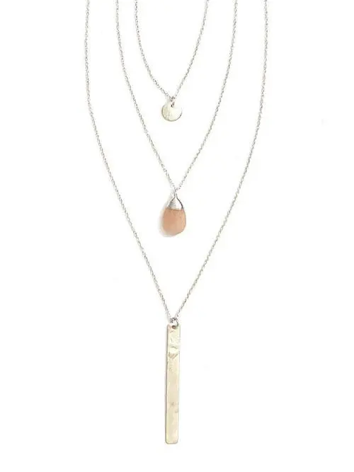 FAIR ANITA Convertible Triple Strand Necklace With Chalcedony Pendant - Silver