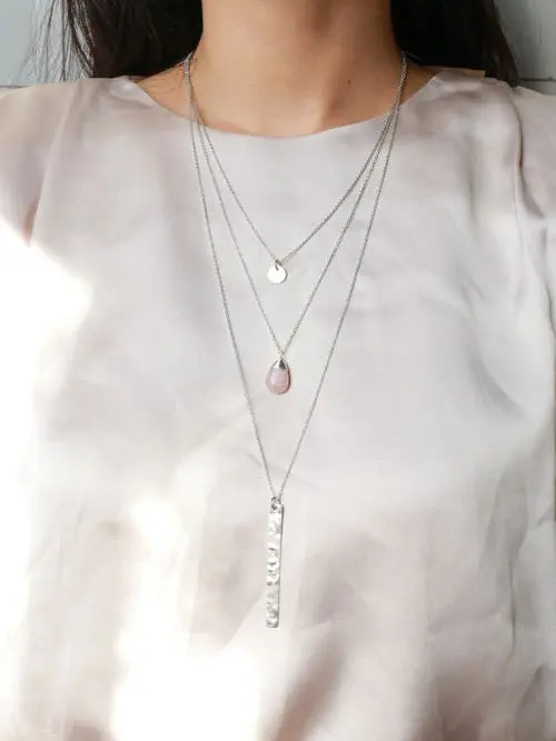FAIR ANITA Convertible Triple Strand Necklace With Chalcedony Pendant