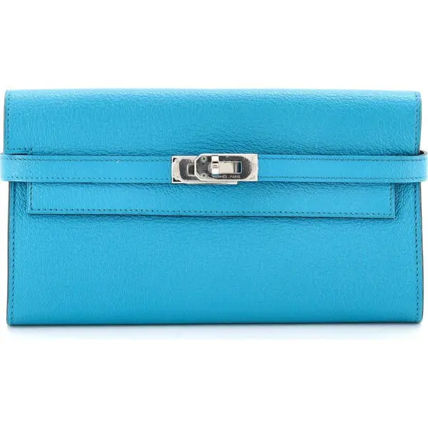 Hermès Kelly Wallet Chevre Mysore Long - Turquoise