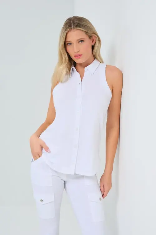 Anatomie Elise Sleeveless Button-up Top With Racerback Detail - White