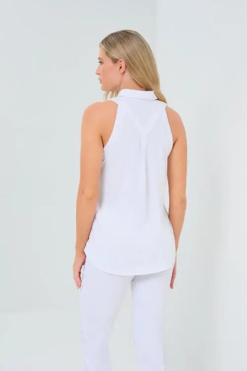Anatomie Elise Sleeveless Button-up Top With Racerback Detail - White