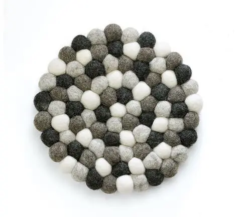 CILIO Fair Trade Virgin Sheep Wool Trivet, Handcrafted In Nepal - Light Gray