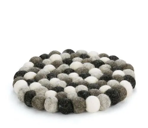 CILIO Fair Trade Virgin Sheep Wool Trivet, Handcrafted In Nepal - Light Gray