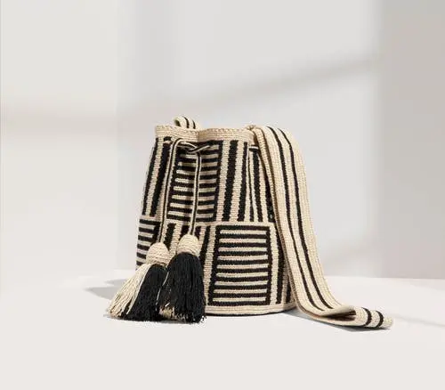 ONE THREAD COLLECTIVE Kululu Bag Crocheted Crossbody With Tassel Detail - Black - Small