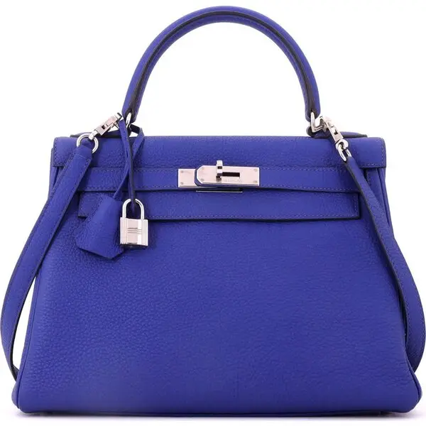 Hermès Kelly Handbag Togo With Palladium Hardware 28 - Blue