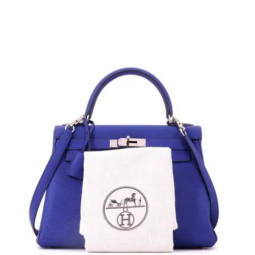 Hermès Kelly Handbag Togo With Palladium Hardware 28 - Blue