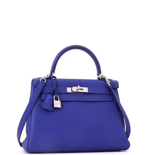 Hermès Kelly Handbag Togo With Palladium Hardware 28 - Blue
