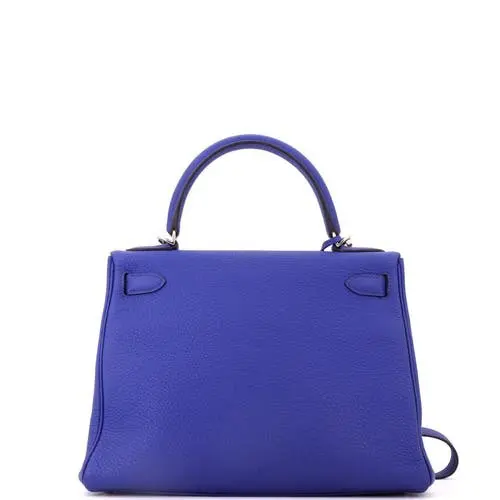 Hermès Kelly Handbag Togo With Palladium Hardware 28 - Blue
