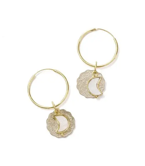MATR BOOMIE Sikka Coin Dangle Hoop Earrings With Mother Of Pearl Crescent Moon Charm