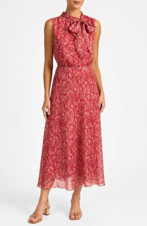 Santorelli Petra Sleeveless Mock Neck Midi Dress In Printed Georgette