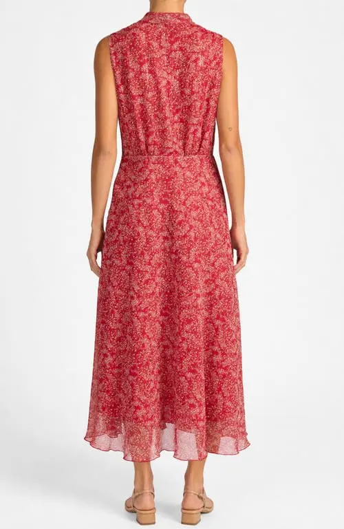 Santorelli Petra Sleeveless Mock Neck Midi Dress In Printed Georgette