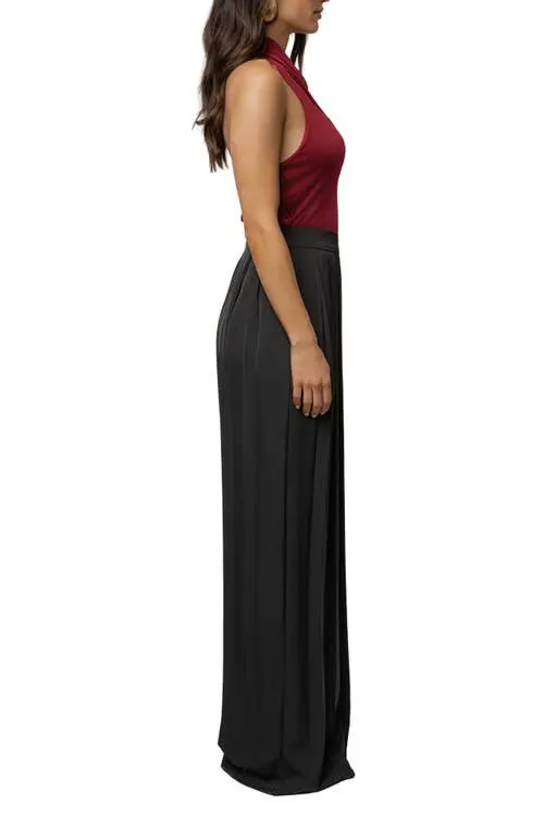 JLUXLABEL Halter Neck Bodysuit With Draped Crossover - Burgundy