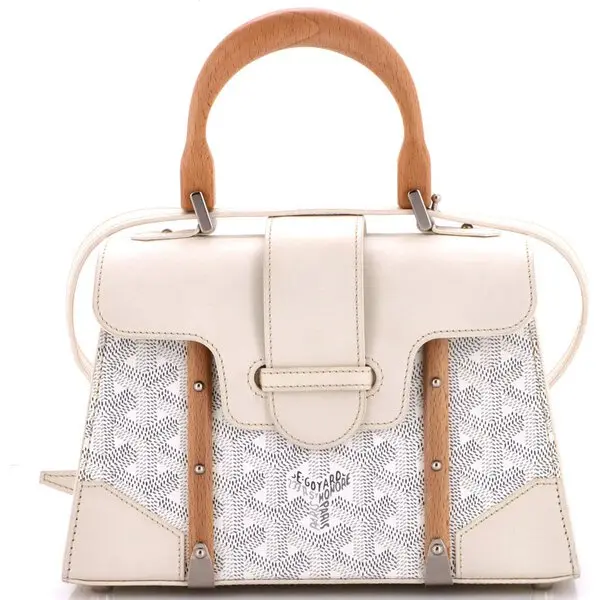 Goyard Structured Saigon Top Handle Bag Coated Canvas With Leather Mini - White