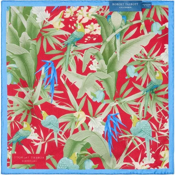 Robert Talbott York Tropical Floral Pocket Square - Blue/red