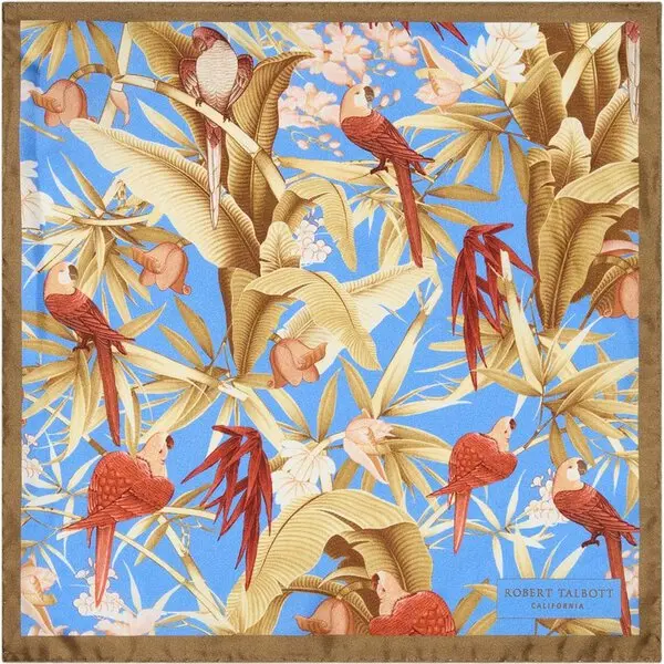 Robert Talbott York Tropical Floral Pocket Square - Brown/blue/ Brown Plaid