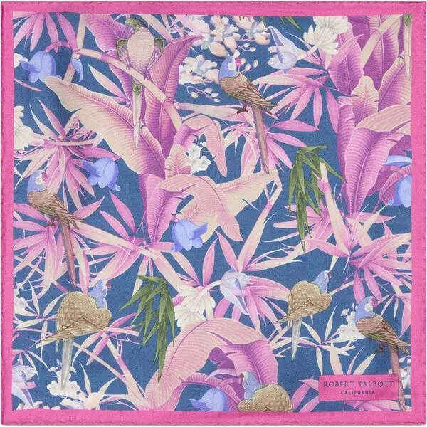 Robert Talbott York Tropical Floral Pocket Square - Pink/navy