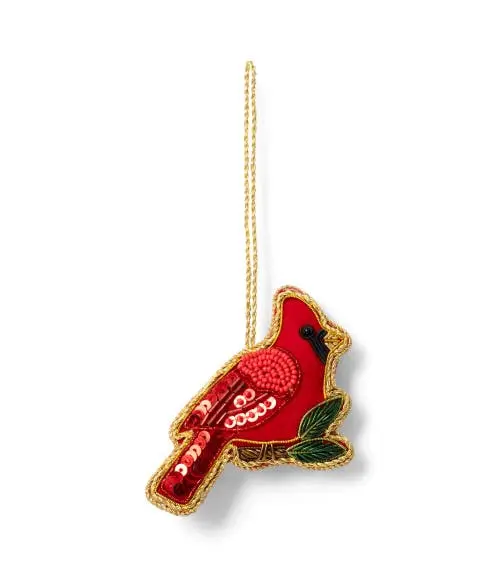 MATR BOOMIE Larissa Plush Cardinal Beaded Fabric Ornamentembroide - Red