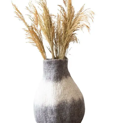 KANJU INTERIORS Eclipse Charcoal And Ivory Wool Gourd Basket