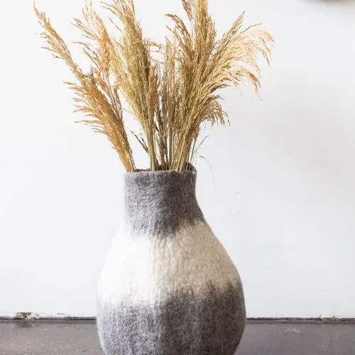 KANJU INTERIORS Eclipse Charcoal And Ivory Wool Gourd Basket