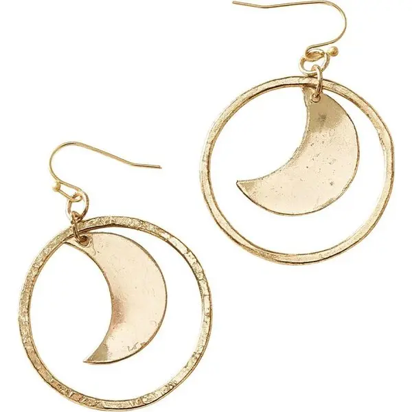 MATR BOOMIE Diya Crescent Moon Hoop Dangle Earrings - Gold