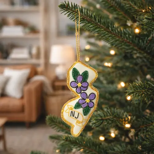 MATR BOOMIE New Jersey State Violet Beaded Fabric Ornament