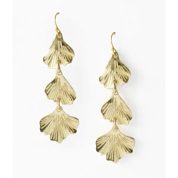 MATR BOOMIE Sayuri Ginkgo Leaf Triple Drop Earrings - Gold