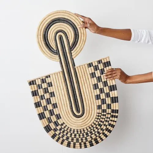 KANJU INTERIORS Maravi Patterned Black & Natural Woven Wall Art - Kugona