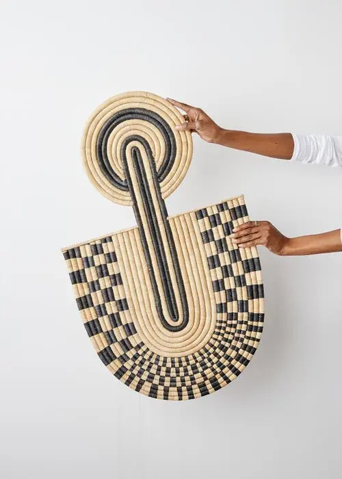 KANJU INTERIORS Maravi Patterned Black & Natural Woven Wall Art - Kugona