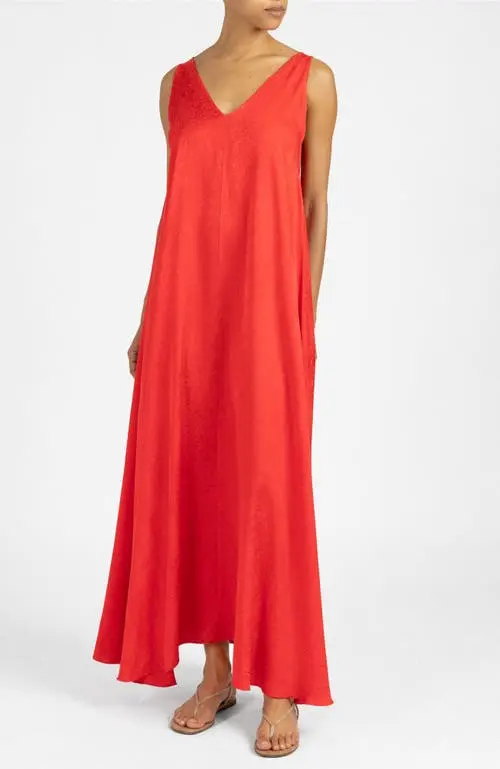 Santorelli Lucinda Relaxed Maxi Dress In Fluid Satin - Chili Pepper
