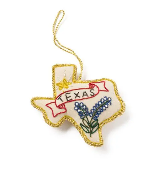 MATR BOOMIE Texas Bluebonnet Beaded Fabric Ornamentembroidered - White