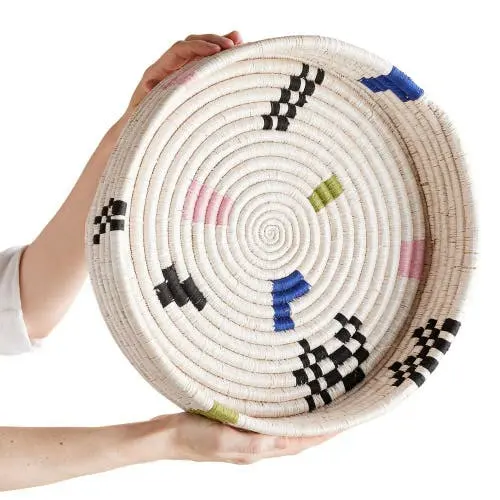 KANJU INTERIORS Mosaic Woven Nesting Trayset Of 3