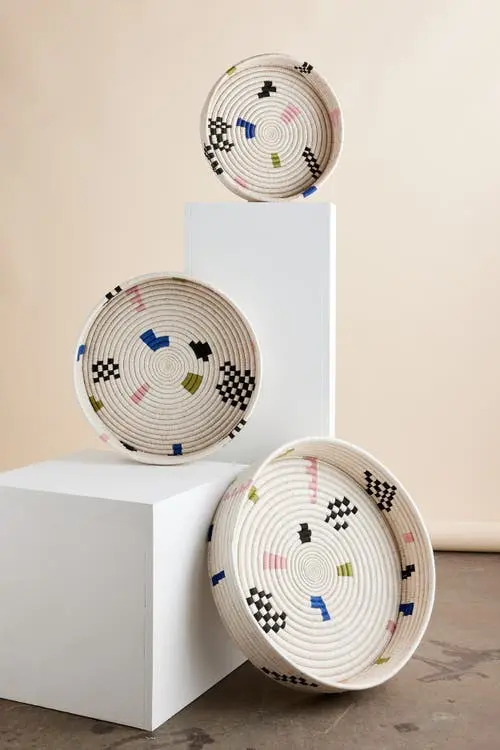 KANJU INTERIORS Mosaic Woven Nesting Trayset Of 3