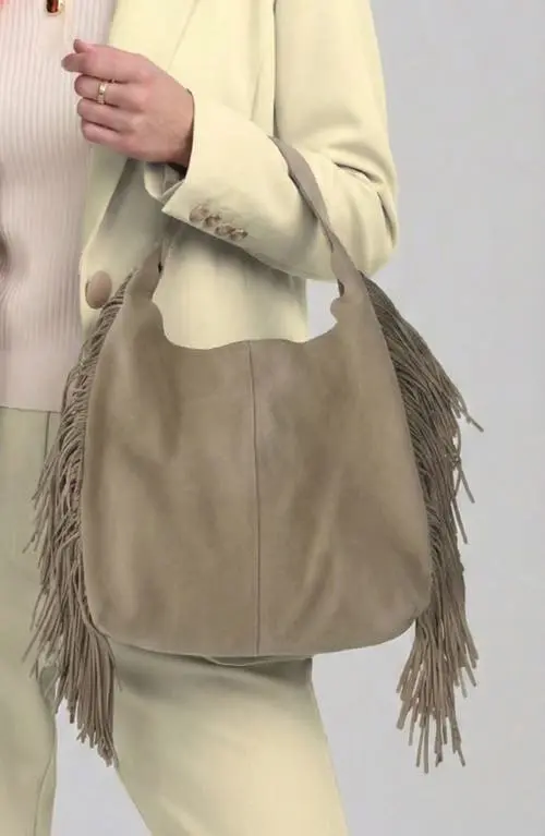 ELLE COLLECTION Suede Fringe Shoulder Bag