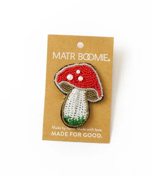 MATR BOOMIE Beaded Mushroom Brooch Pin