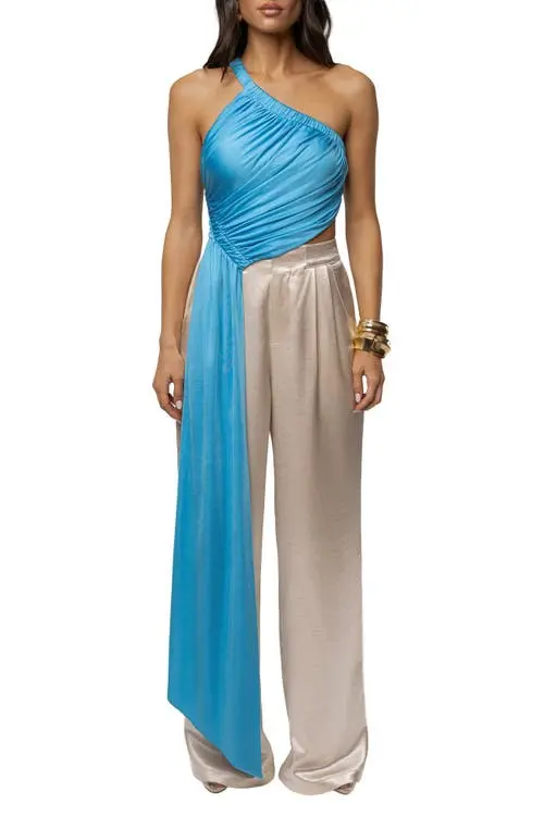 JLUXLABEL Spotlight Draped One-shoulder Top - Blue