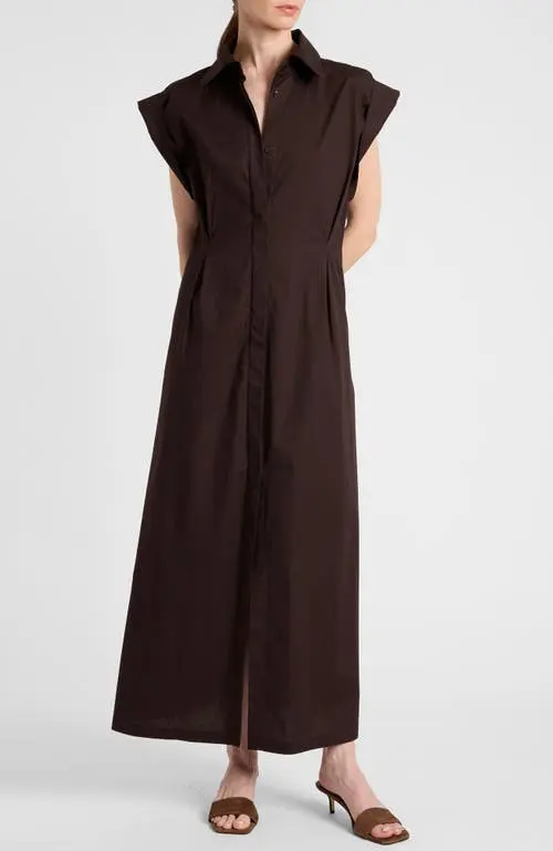 Santorelli Nisa Cap Sleeve Cotton Stretch Maxi Shirt Dress - Coffee
