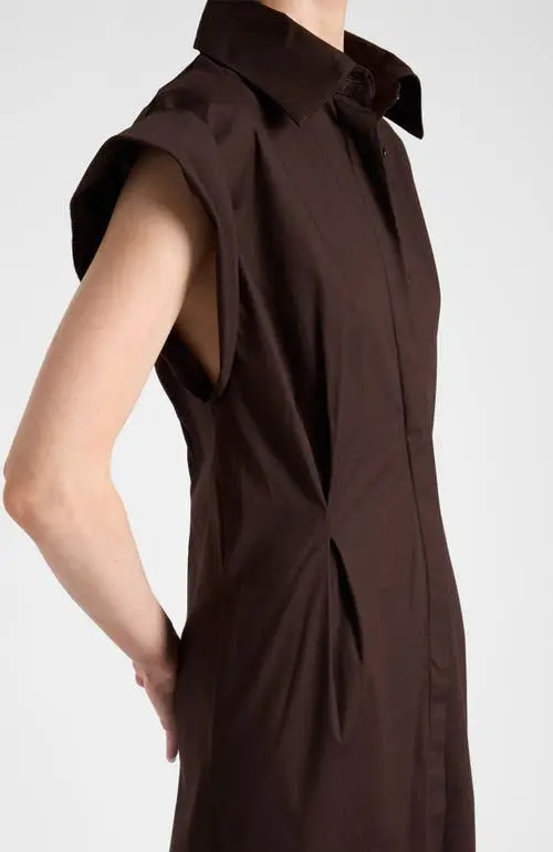 Santorelli Nisa Cap Sleeve Cotton Stretch Maxi Shirt Dress - Coffee
