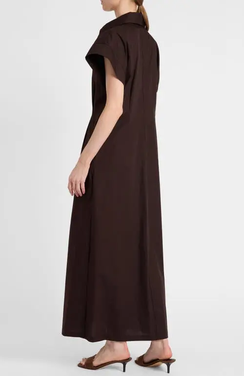 Santorelli Nisa Cap Sleeve Cotton Stretch Maxi Shirt Dress - Coffee