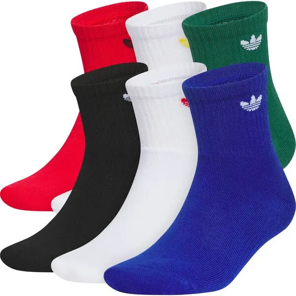 Adidas Originals Trefoil 6-pack Quarter Socks - Scarlet/green/royal Blue