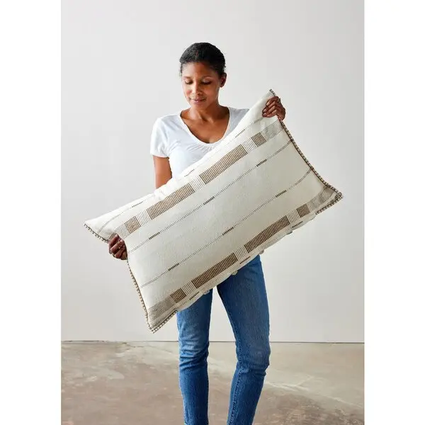 KANJU INTERIORS Fulcrum Oversized Cotton Lumbar Pillowwith Insert - Patina