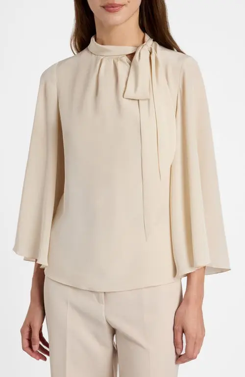 Santorelli Lena Tie Neck Blouse In Silk Crepe De Chine - Latte