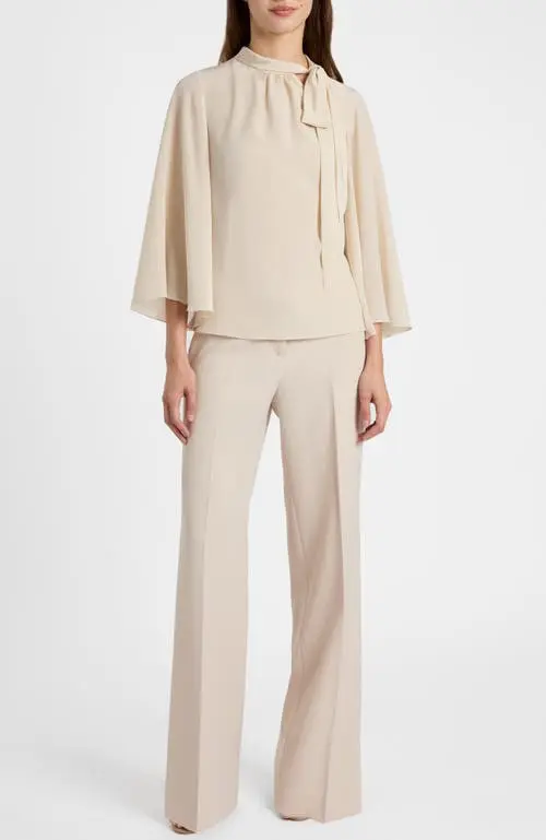 Santorelli Lena Tie Neck Blouse In Silk Crepe De Chine - Latte