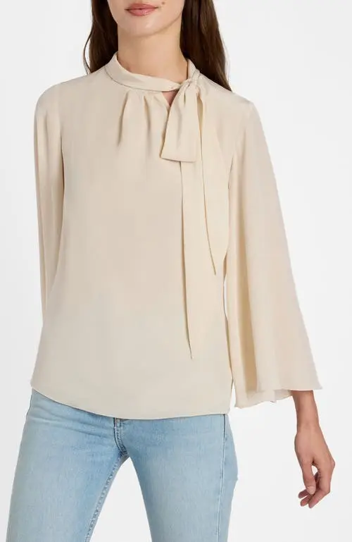 Santorelli Lena Tie Neck Blouse In Silk Crepe De Chine - Latte