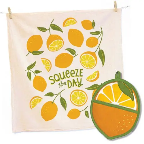 THE NEIGHBORGOODS Lemon Tea Towel And Pot Holder Set - Yellow