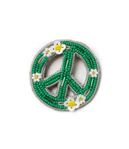 MATR BOOMIE Beaded Peace Sign Brooch Pin With Floral Accents - Green