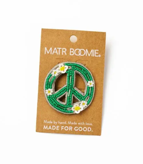 MATR BOOMIE Beaded Peace Sign Brooch Pin With Floral Accents