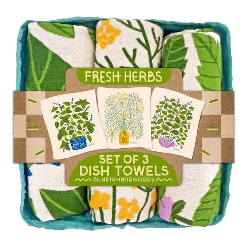 THE NEIGHBORGOODS Fresh Herbsdish Towel Set Of 3 - Green