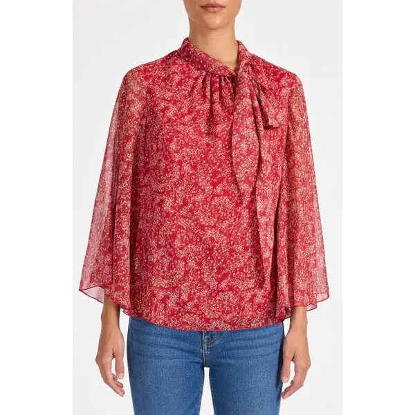 Santorelli Lena Printed Georgette Tie Neck Blouse