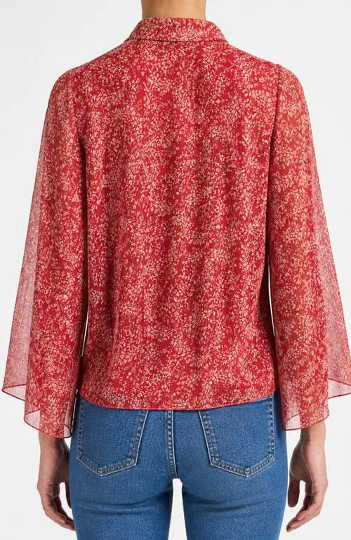 Santorelli Lena Printed Georgette Tie Neck Blouse
