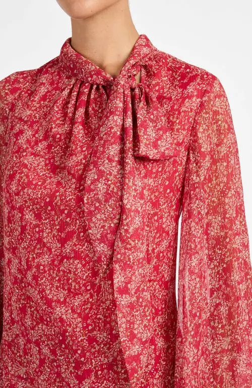 Santorelli Lena Printed Georgette Tie Neck Blouse